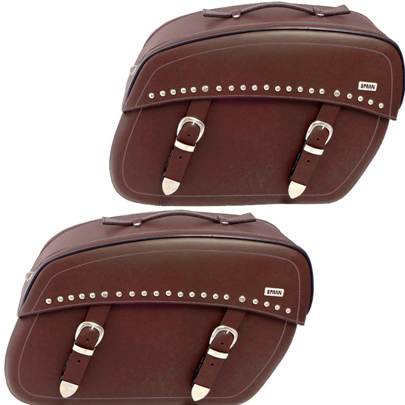 SPAAN Alforjas Klick-fix de piel color marrón con tachuelas | Nilmoto
